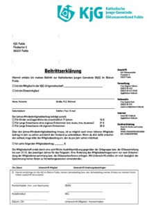 Beitrittserklärung mit Logo Stand 2023 | KjG Fulda